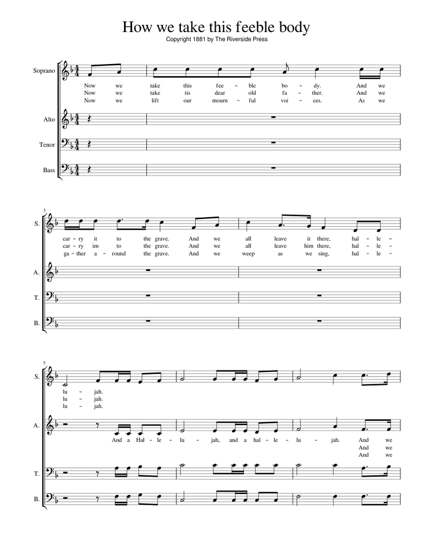97-How we take this feeble body Sheet music for Soprano, Alto, Tenor ...