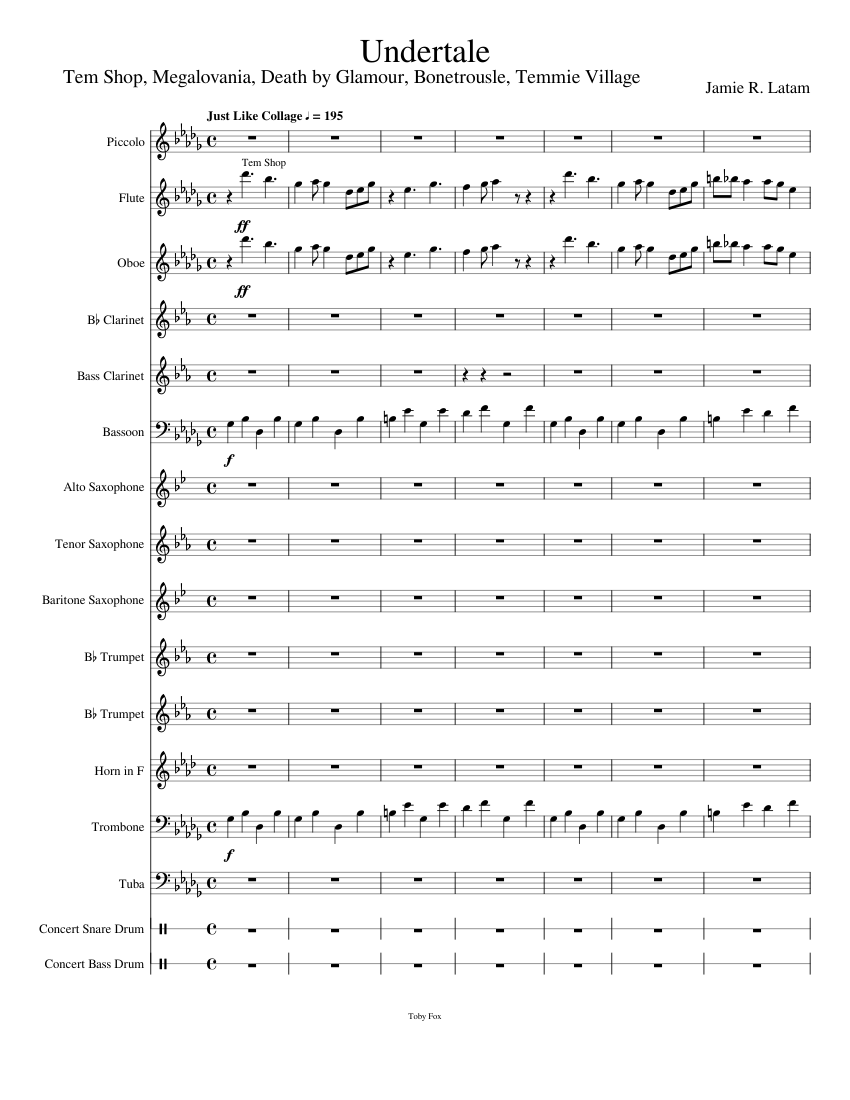Undertale Sheet music for Trombone, Tuba, Flute piccolo, Flute & more ...