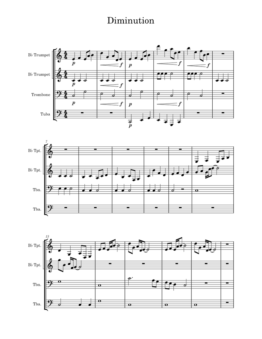 Diminution Sheet music for Trombone, Tuba, Trumpet in b-flat (Mixed ...