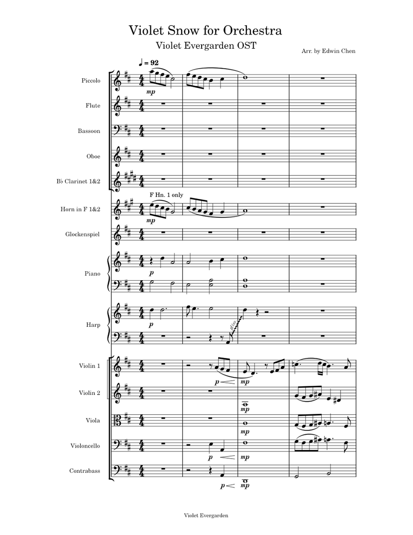 Violet Evergarden OST | Violet Snow for Orchestra [Full band] Sheet ...