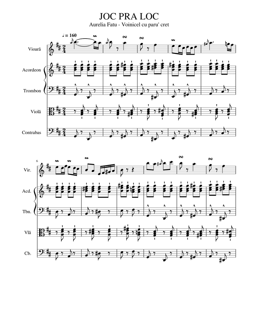 JOC PRA LOC Sheet music for Trombone, Accordion, Contrabass, Violin ...