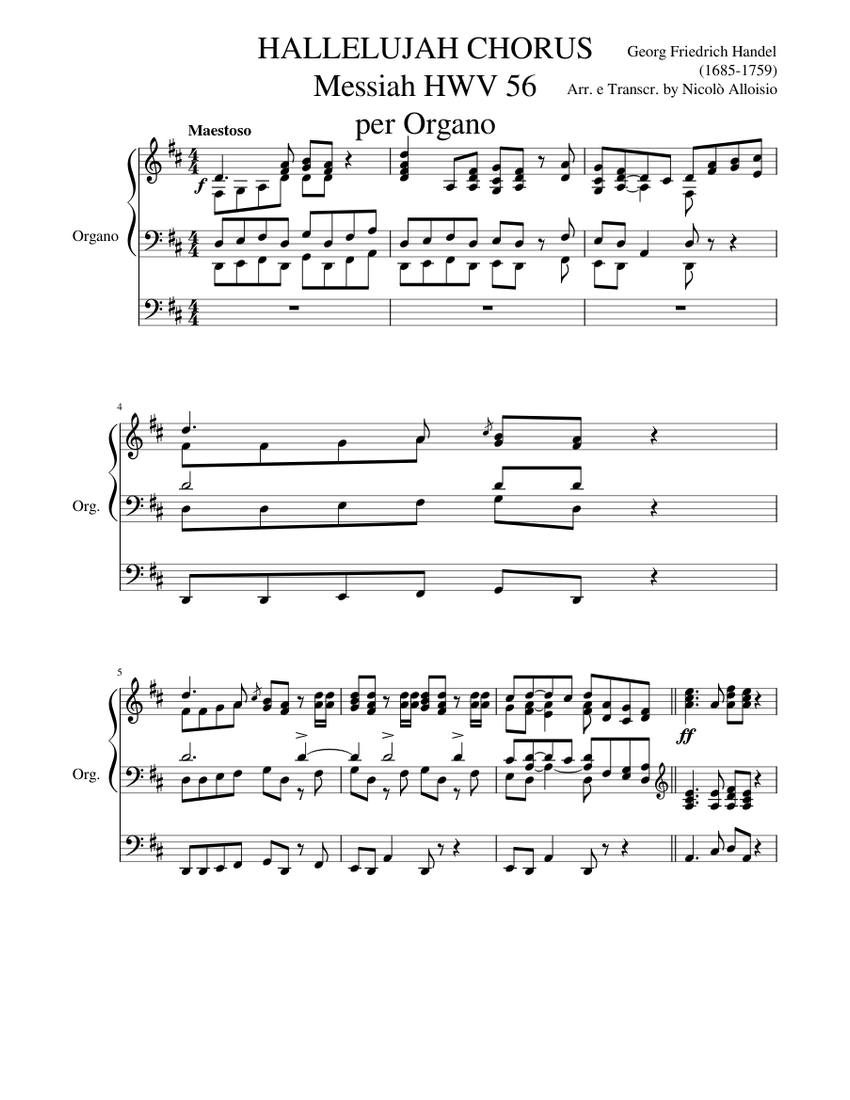 Hallelujah Chorus, Messiah HWV 56, G.F. Handel Sheet Music for Organ ...