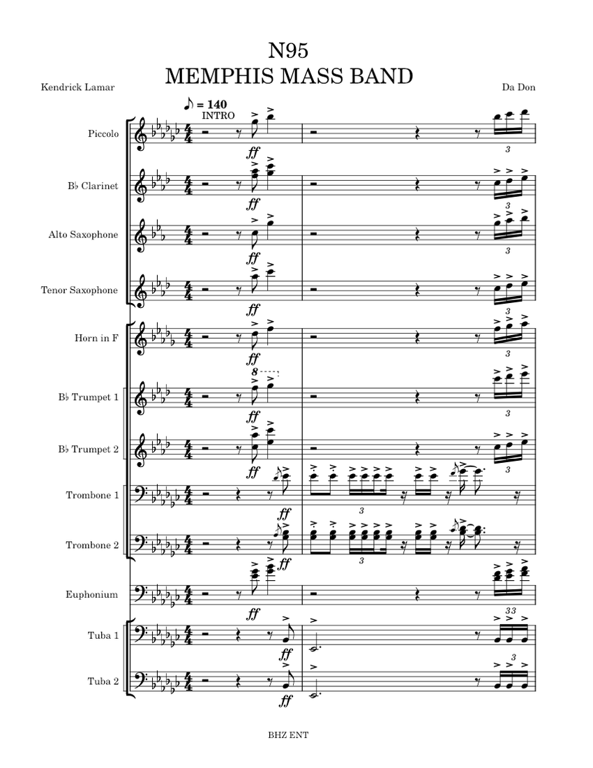 N95 Mass Band Sheet Music for Trombone, Euphonium, Tuba, Flute piccolo ...