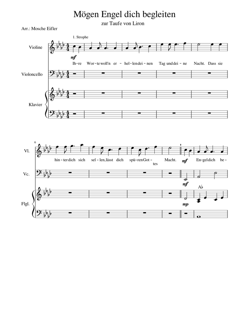 Moegen Engel dich begleiten Sheet Music with Chords for Piano, Violin ...