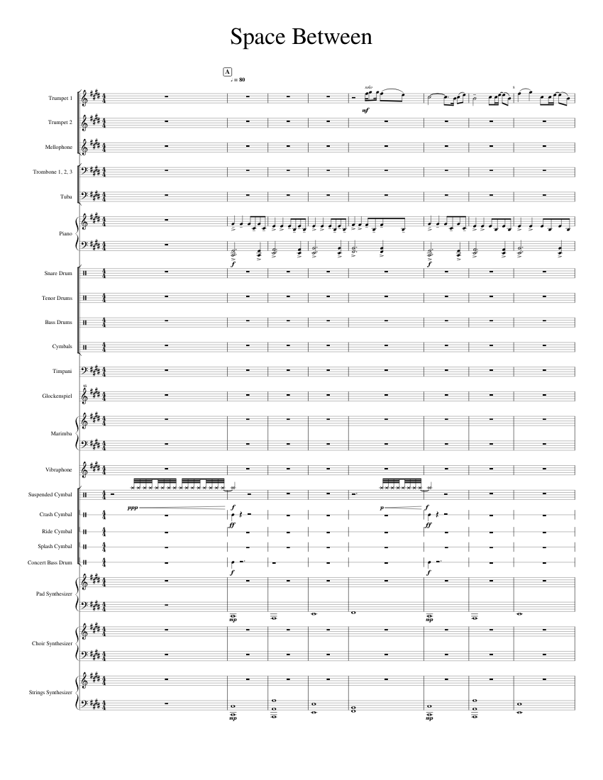 Space Between (Marching Band Arrangement) Sheet Music for Piano, Trombone, Tuba, Mellophone ...