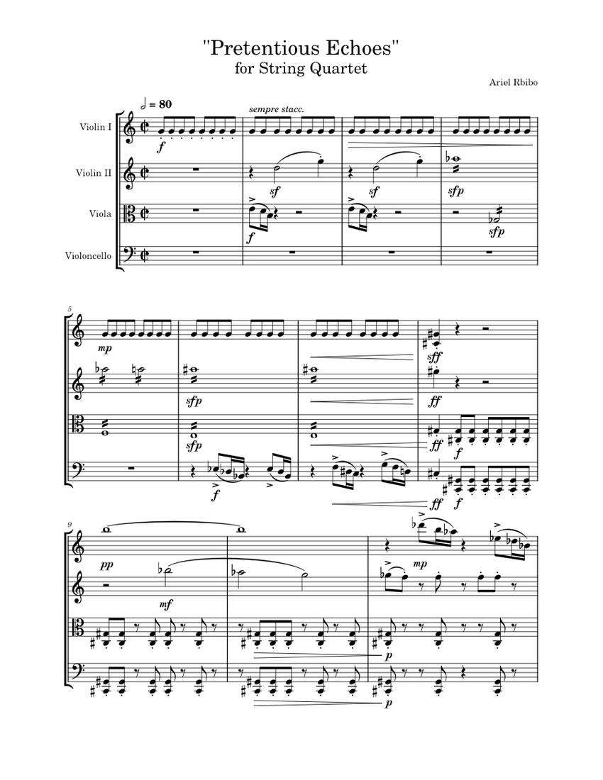 "Pretentious_Echoes"_For_String_Quartet Sheet music for Violin, Viola ...