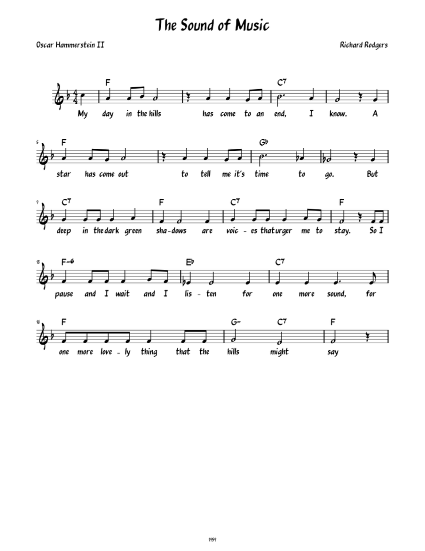 The Sound of Music (Lead sheet with verse and lyrics ) Sheet Music with ...