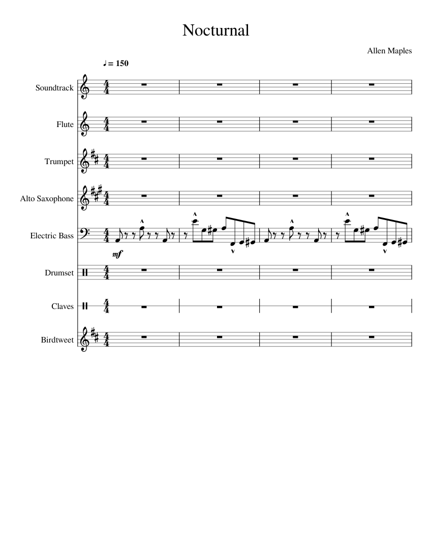Nocturnal Sheet music for Flute, Saxophone alto, Violin, Bass guitar ...