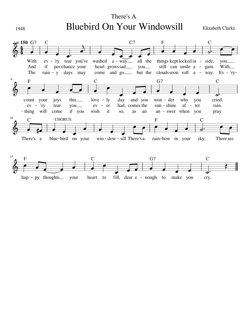 Bluebird On Your Windowsill Sheet Music with Chords for Piano (Solo ...