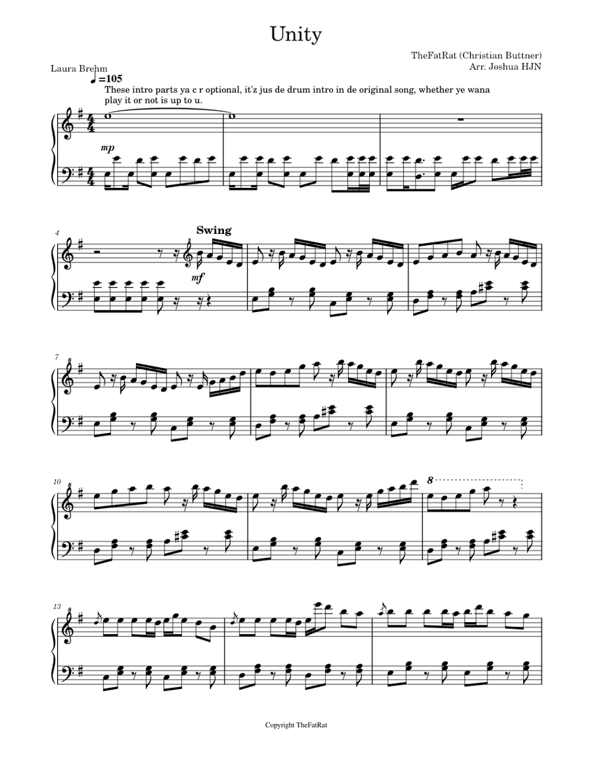 Unity – TheFatRat Sheet music for Piano (Solo) | Musescore.com