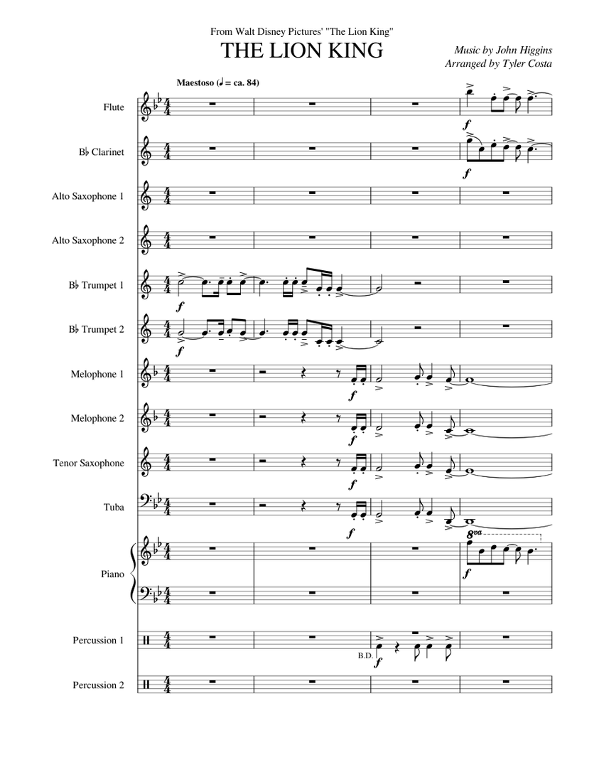 The Lion King Sheet Music for Piano, Tuba, Flugelhorn, Flute & more ...