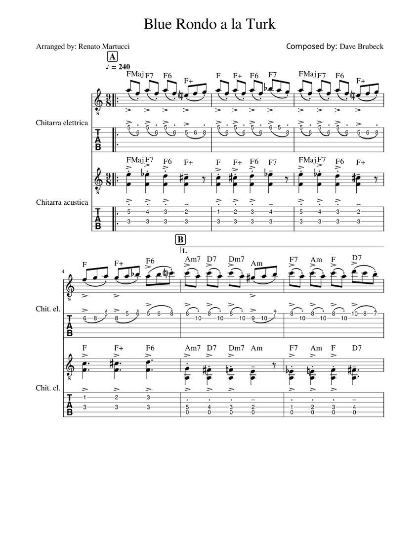 Blue Rondo a la Turk (guitar duo) Sheet Music and Tab with Chords for ...