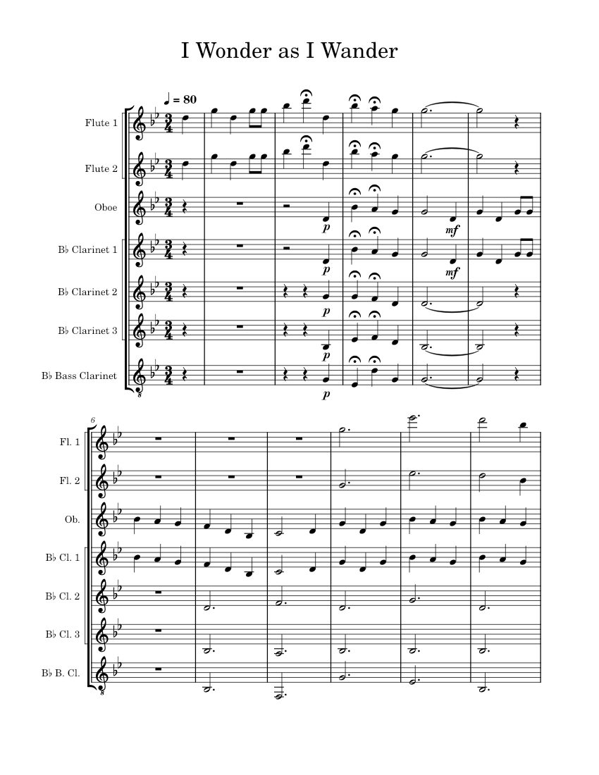 I wonder as i wander – John Jacob Niles Sheet music for Flute, Oboe ...