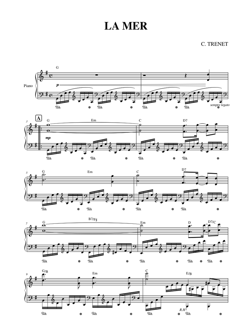 LA MER Sheet Music with Chords for Piano (Solo) | MuseScore.com