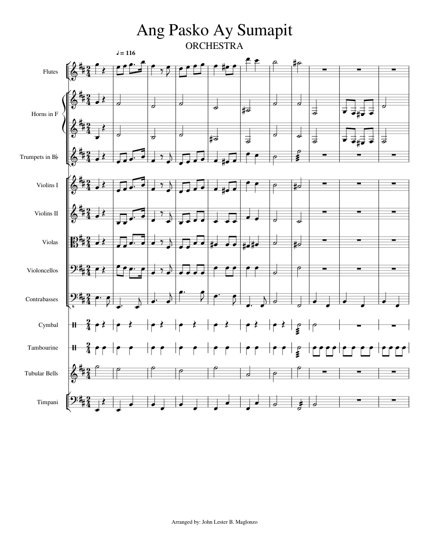Ang Pasko Ay Sumapit Sheet Music for Tambourine, Flute, Trumpet in b-flat, French horn & more ...