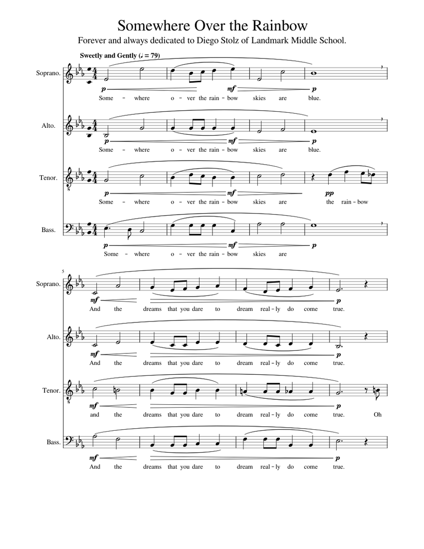 Somewhere Over the Rainbow Sheet Music for Piano (SATB) | MuseScore.com