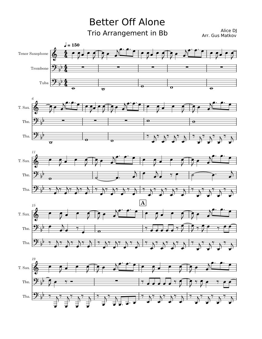 Better Off Alone – Alice DJ Sheet Music for Trombone, Tuba, Saxophone ...