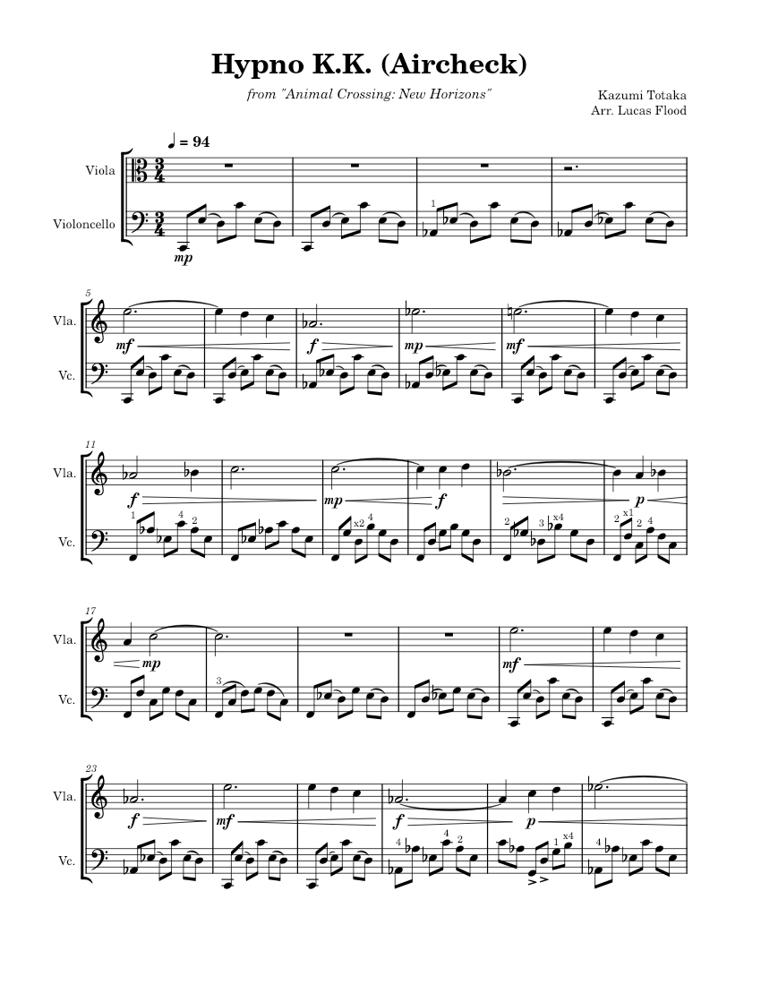 Hypno K.K. – Kazumi Totaka (Cello+Viola) Sheet music for Viola, Cello ...