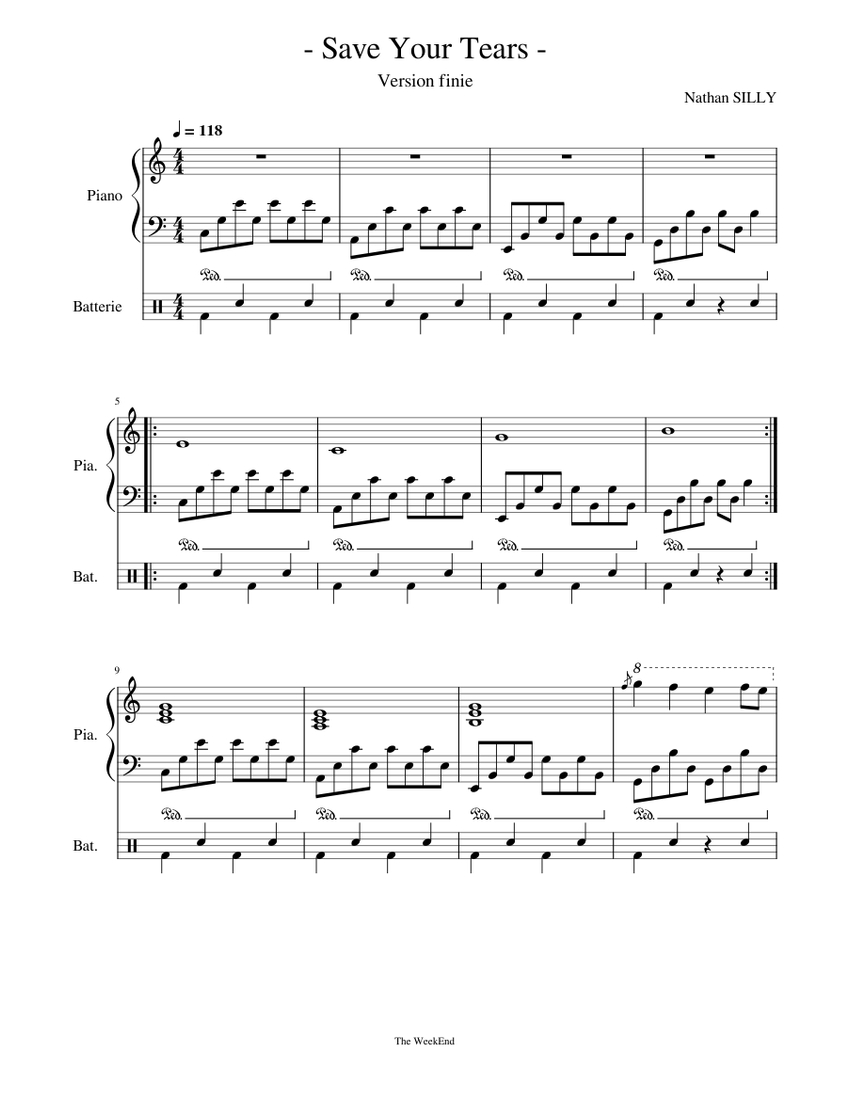 Save Your Tears - Instrumental Sheet Music for Piano, Drum group (Piano ...
