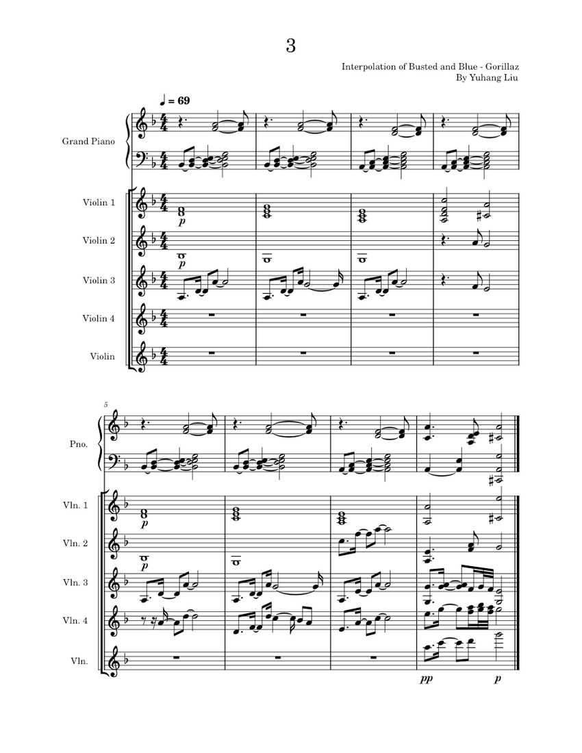 Busted and blue – Gorillaz 3 Sheet Music for Piano, Violin (Piano ...