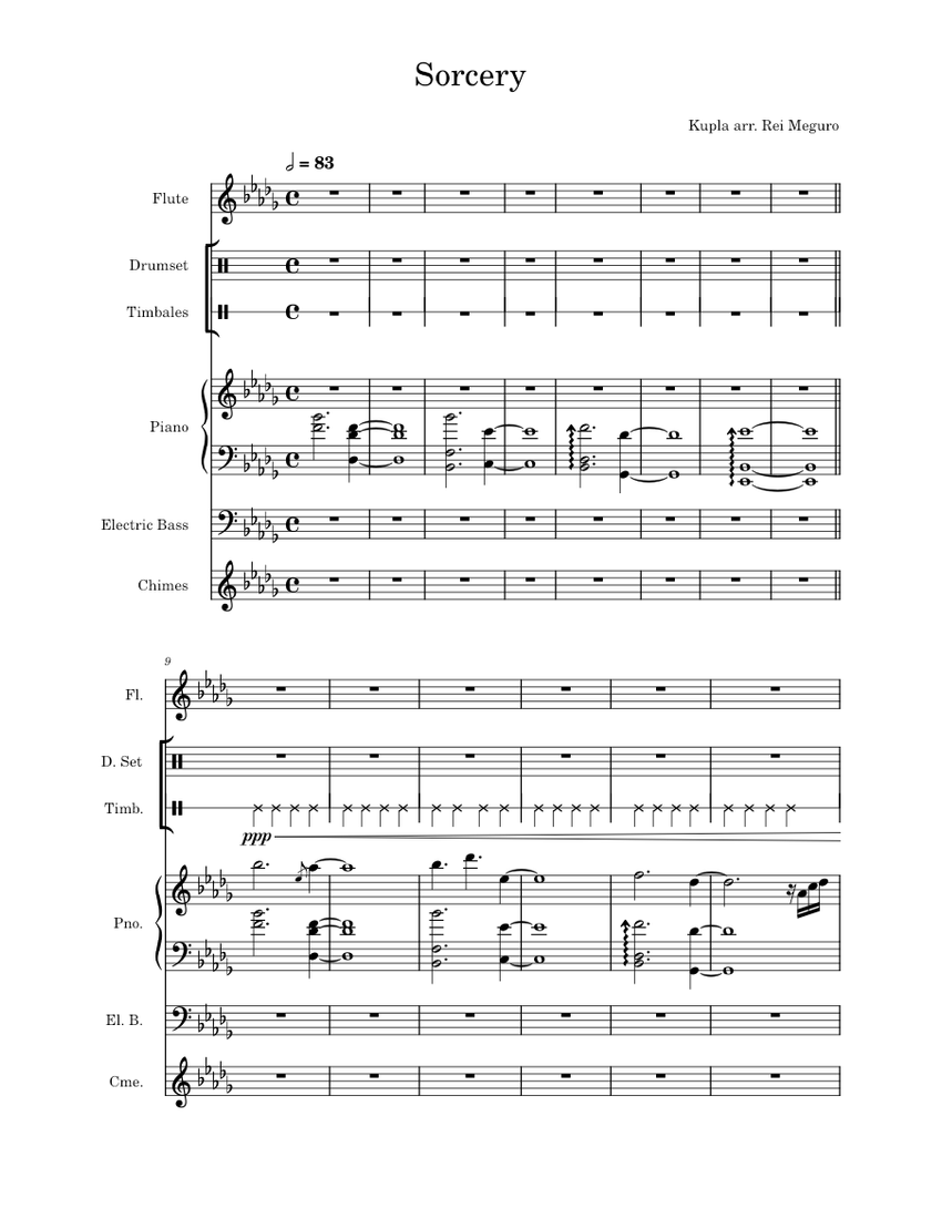 Sorcery – Kupla Sheet music for Piano, Flute, Bass guitar, Drum group ...
