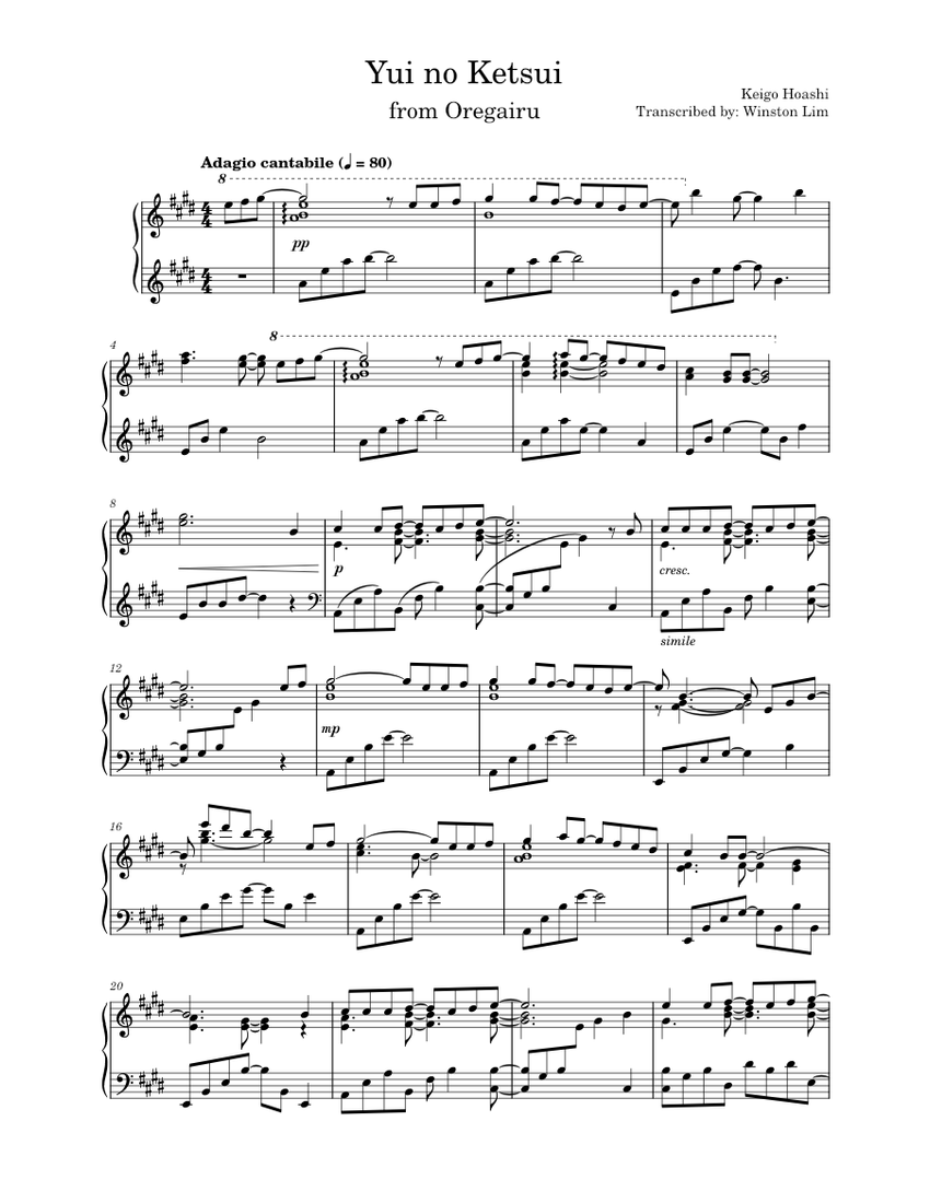 Oregairu - Yui no Ketsui Sheet Music for Piano (Solo) | MuseScore.com