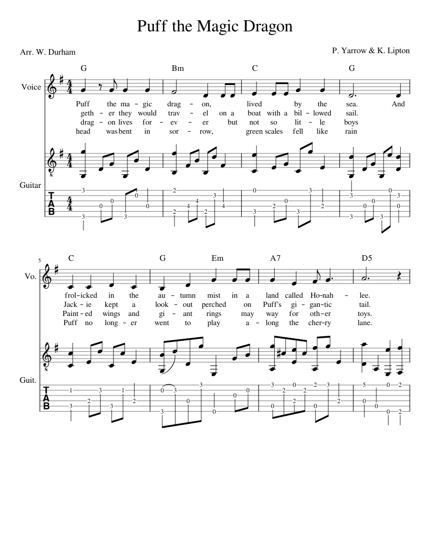 puff the magic dragon keyboard notes