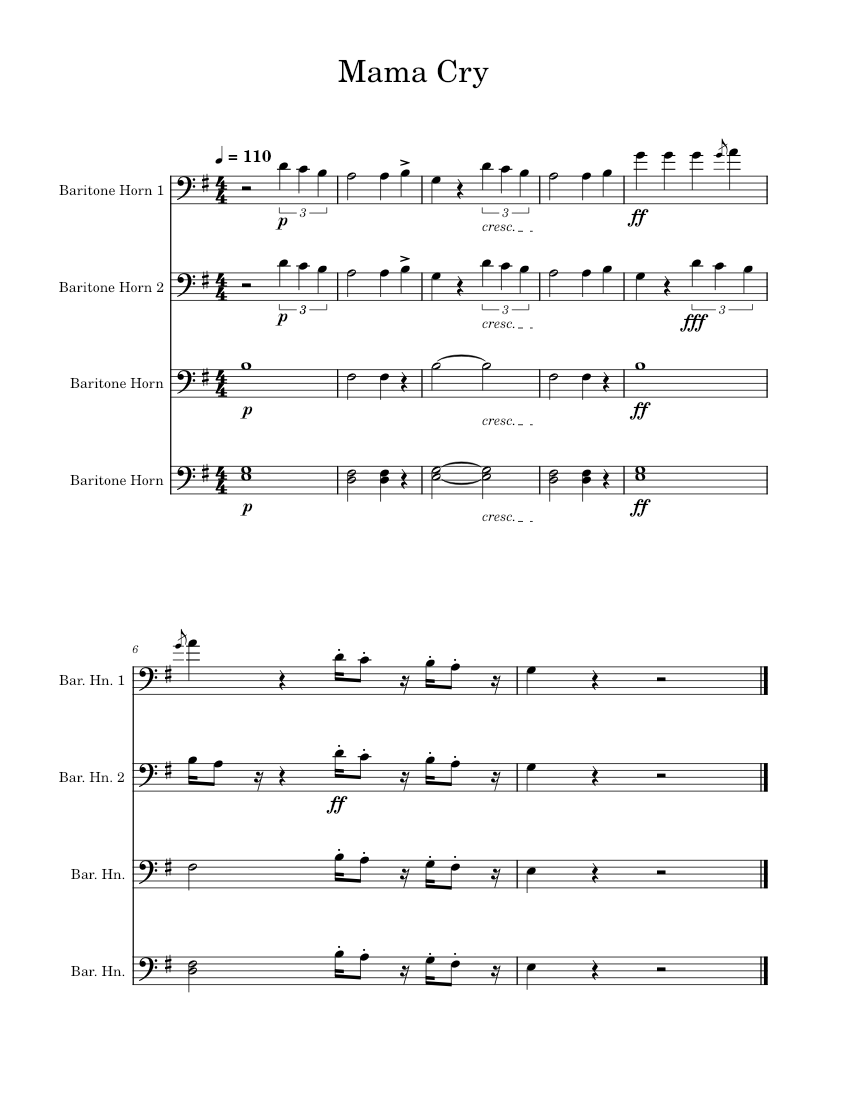 Mama_Cry Sheet music for Baritone horn (Mixed Quartet) | Musescore.com