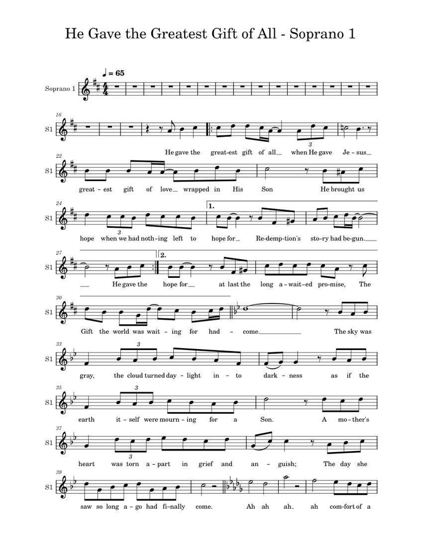 He Gave the Greatest Gift of All – Soprano 1 Sheet music for Piano ...