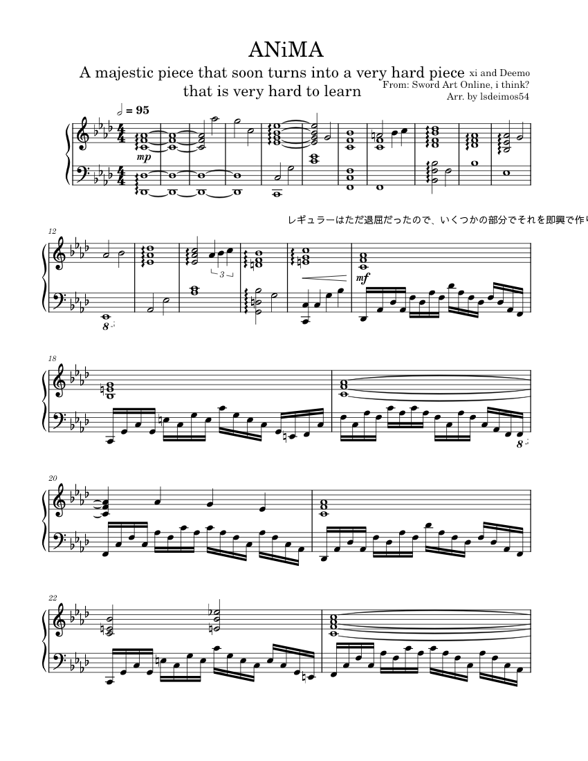 ANiMA Sheet music for Piano (Solo) | Musescore.com