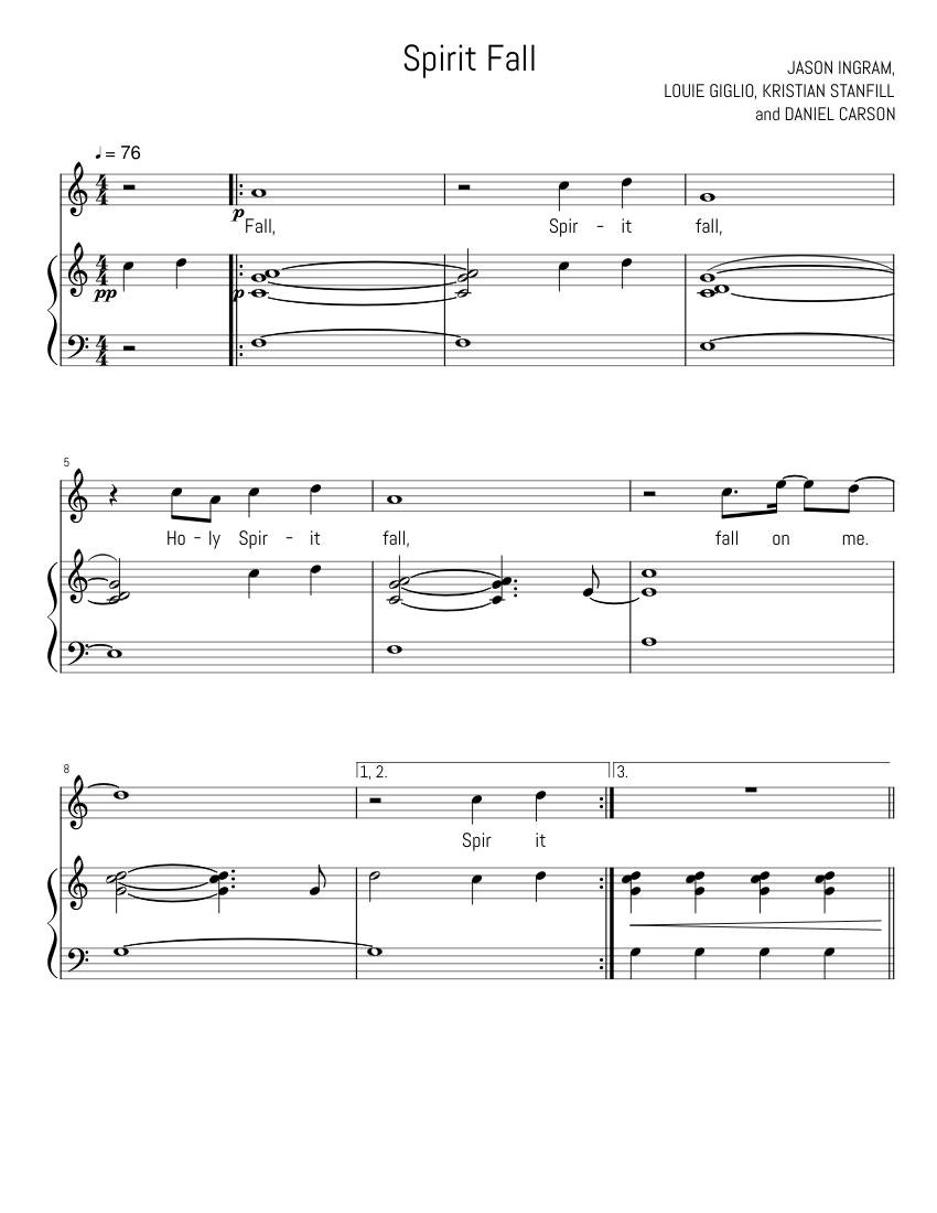 Spirit Fall Sheet Music with Chords for Piano, Vocals (Mixed Trio ...