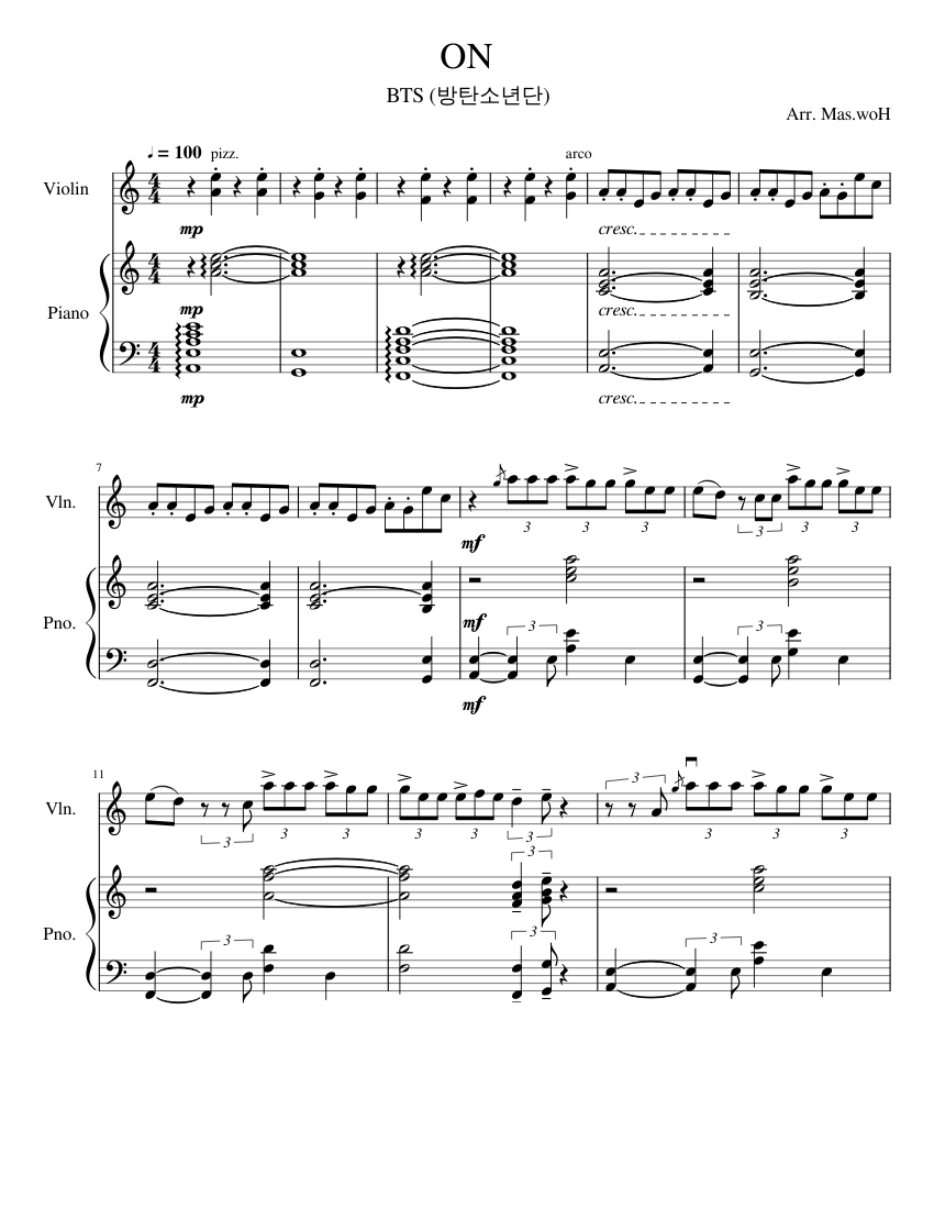ON (BTS 방탄소년단) Sheet music for Piano, Violin (Solo) | Musescore.com