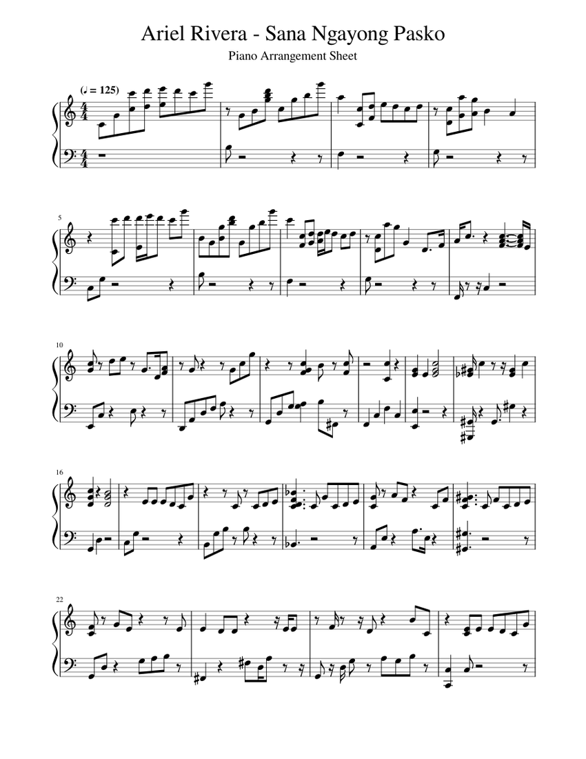 Ariel Rivera - Sana Ngayong Pasko Piano Arrangement Sheet Sheet Music for Piano (Solo ...