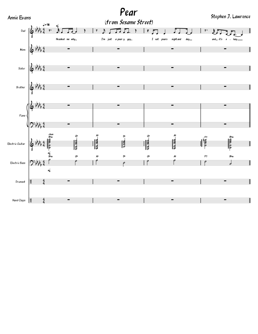 Pear (from Sesame Street) Sheet Music with Chords for Piano, Vocals ...