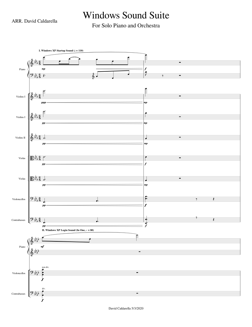 Windows XP / 95 / 2000 Suite Sheet Music for Piano, Alto, French horn ...