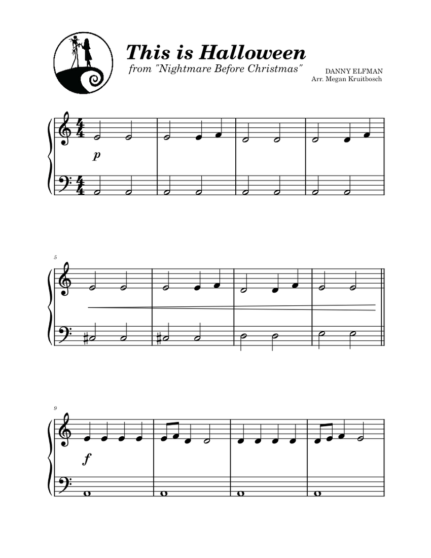 This is Halloween - Nightmare Before Christmas Sheet Music for Piano ...