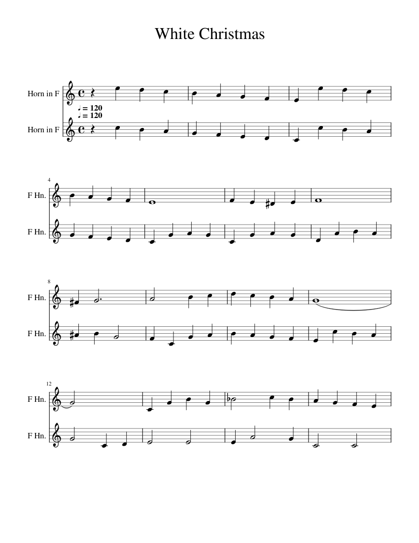 White Christmas Horn Duet Sheet music for French horn (Brass Duet ...