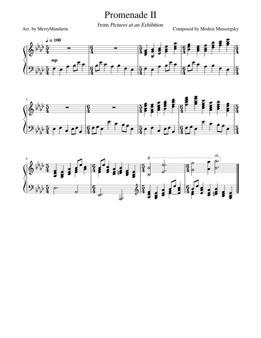 Pictures at an Exhibition – Modest Mussorgsky - Promenade II Sheet ...