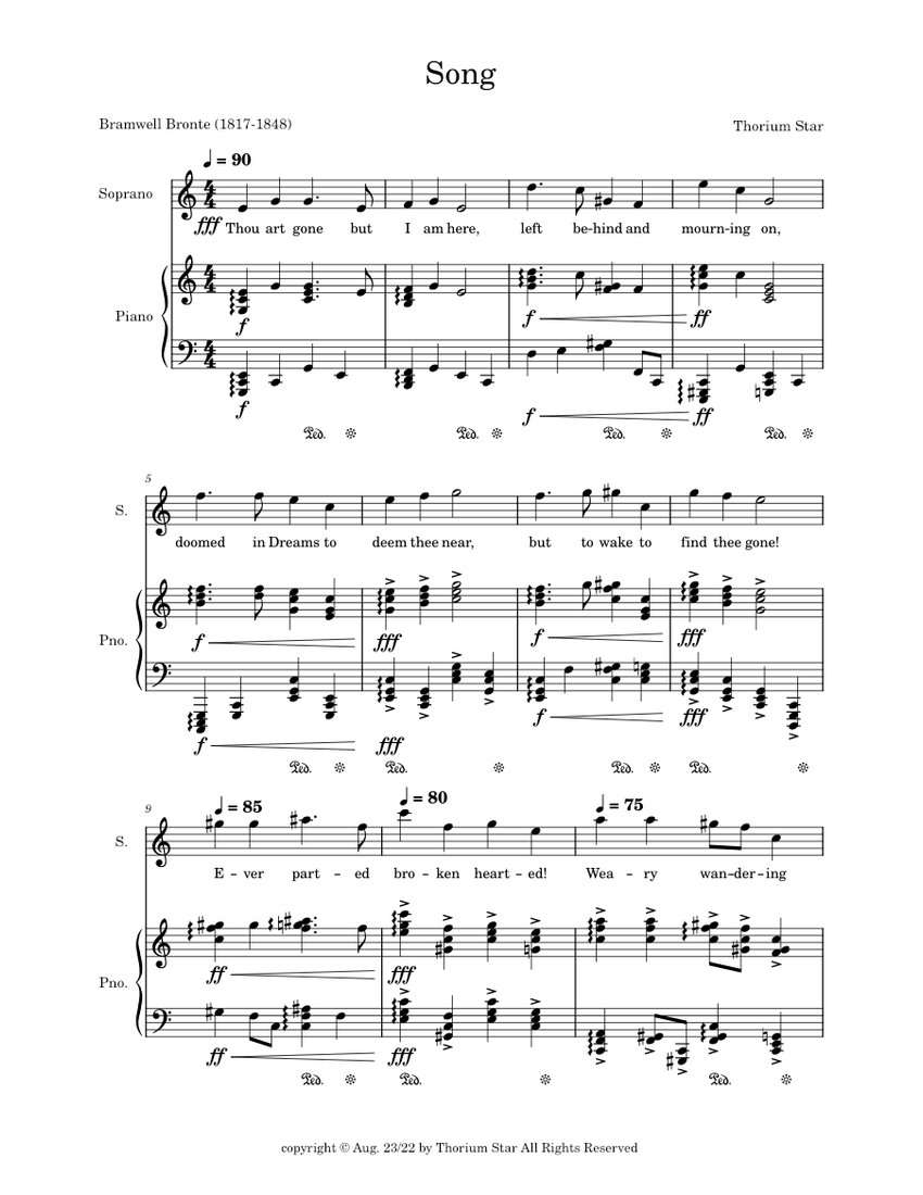 Song (by Bramwell Bronte) Sheet Music for Piano, Soprano (Piano-Voice) | MuseScore.com