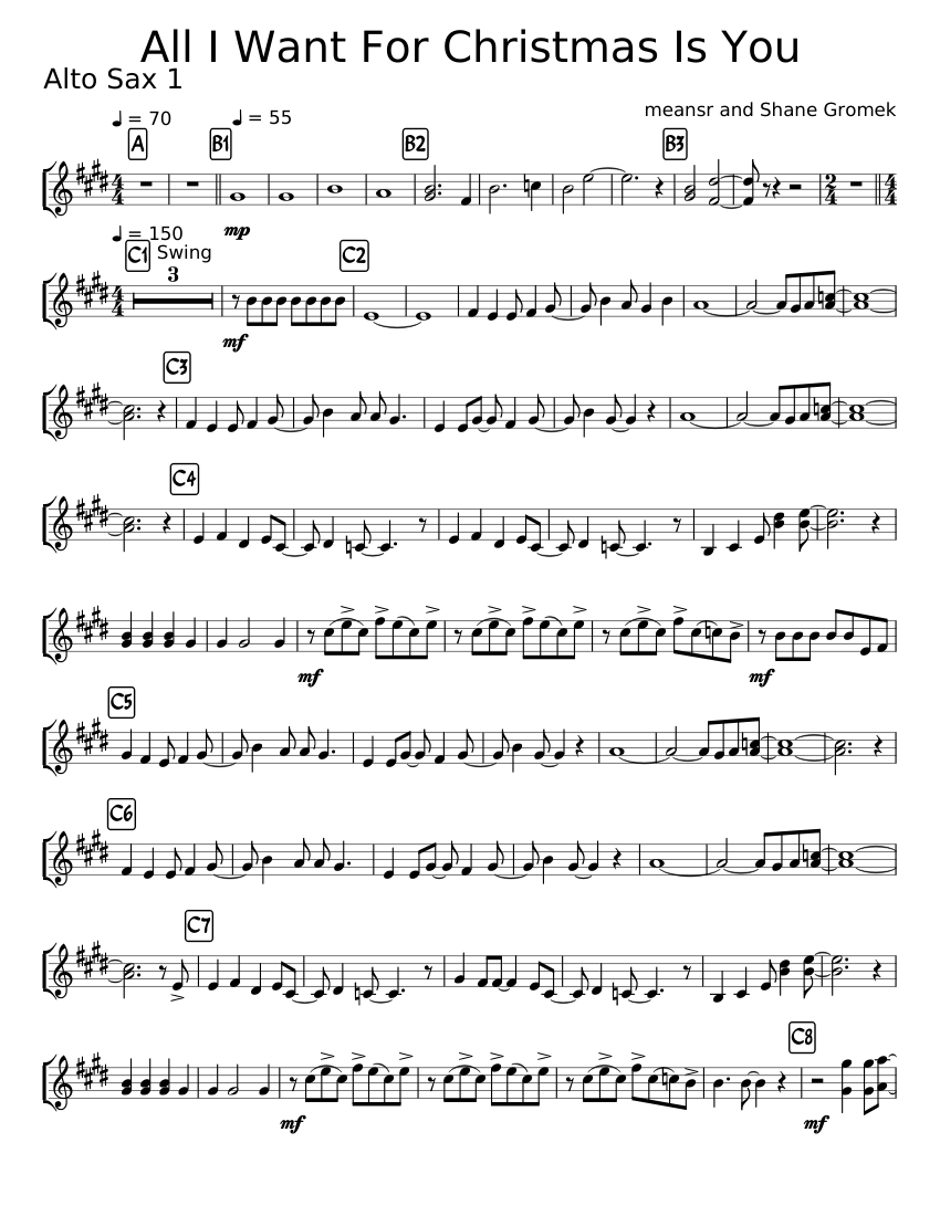 All I Want For Christmas Is You Alto Sax 1 Sheet Music for Saxophone ...