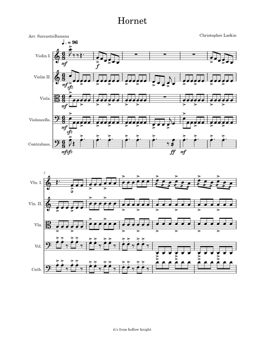 Hornet – Christopher Larkin for String Orchestra Sheet music for Strings group (String Ensemble ...