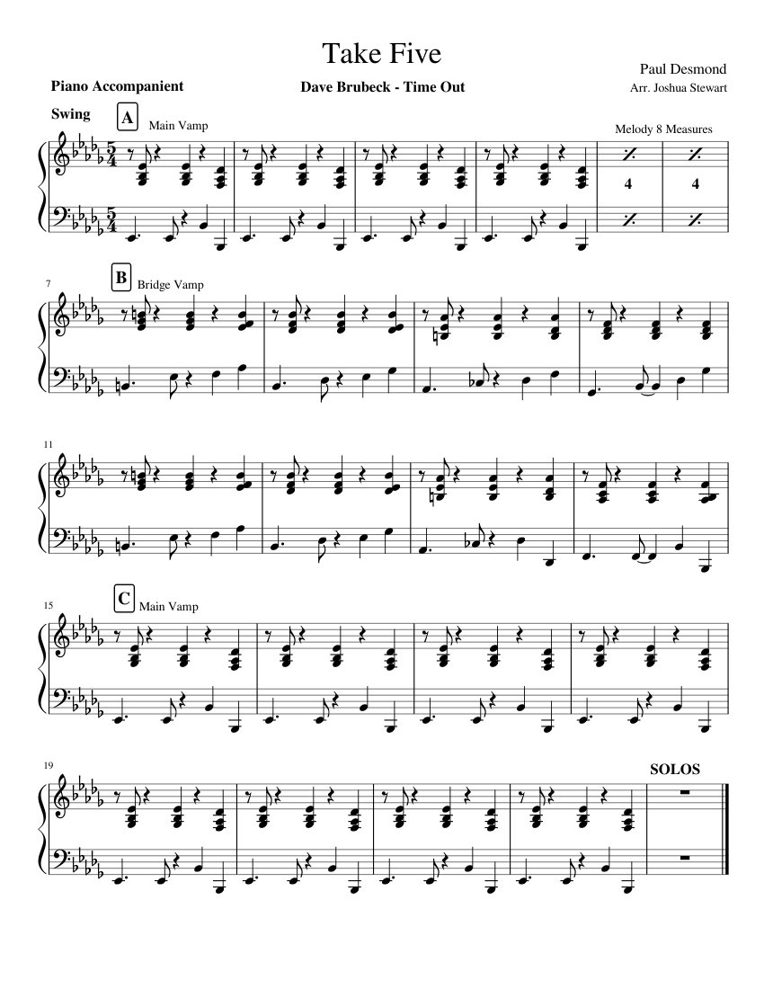 Take Five – The Dave Brubeck Quartet Sheet music for Piano (Solo ...