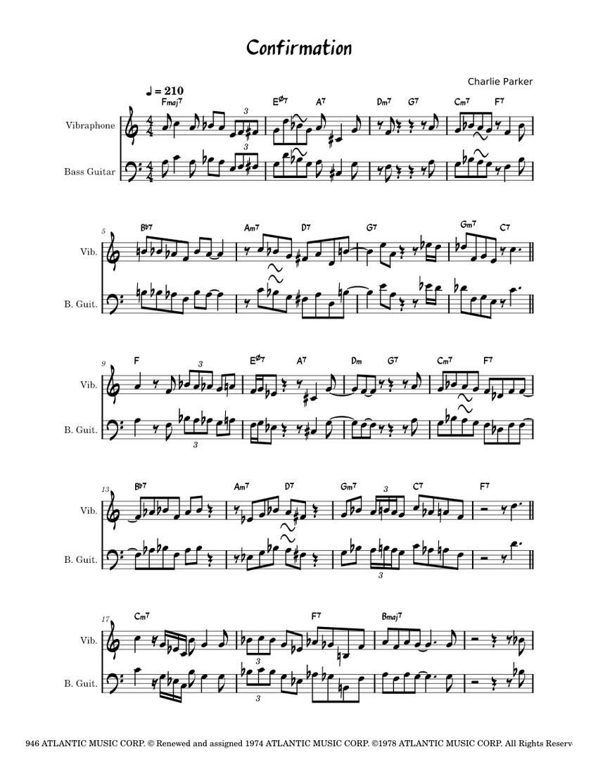 Confirmation Melody & Solo Sheet music for Vibraphone, Bass guitar ...