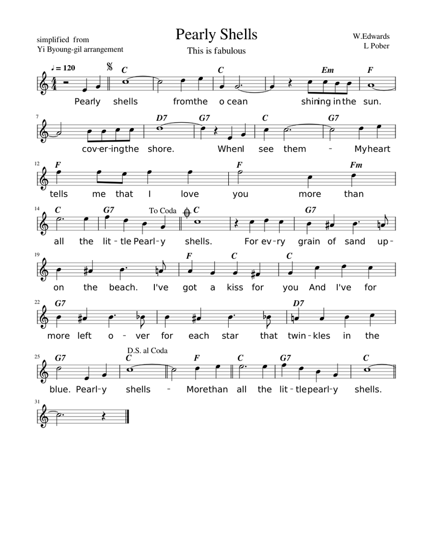 Pearly Shells Sheet Music with Chords for Piano (Solo) | MuseScore.com