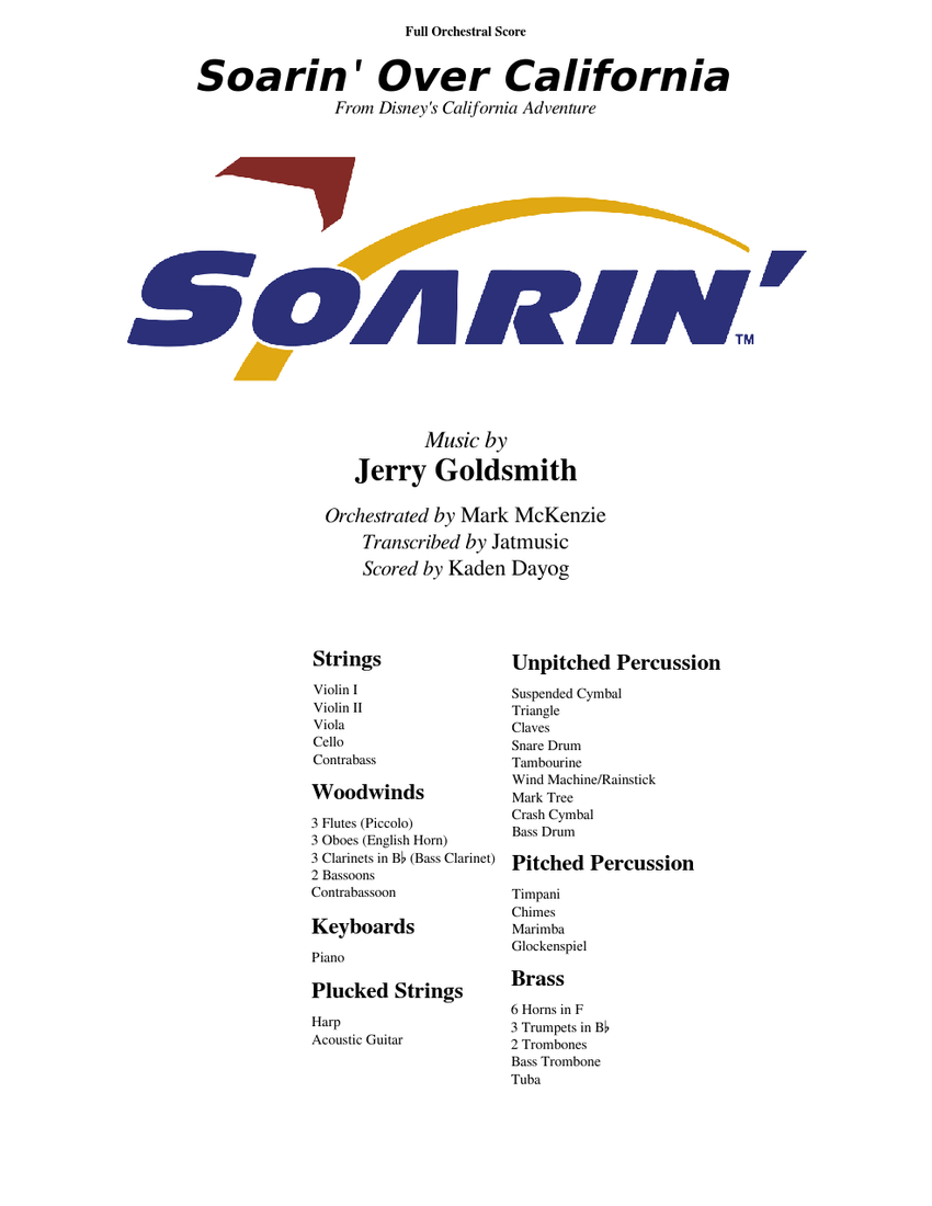 Soarin' Over California - Jerry Goldsmith (See Description) Sheet Music ...