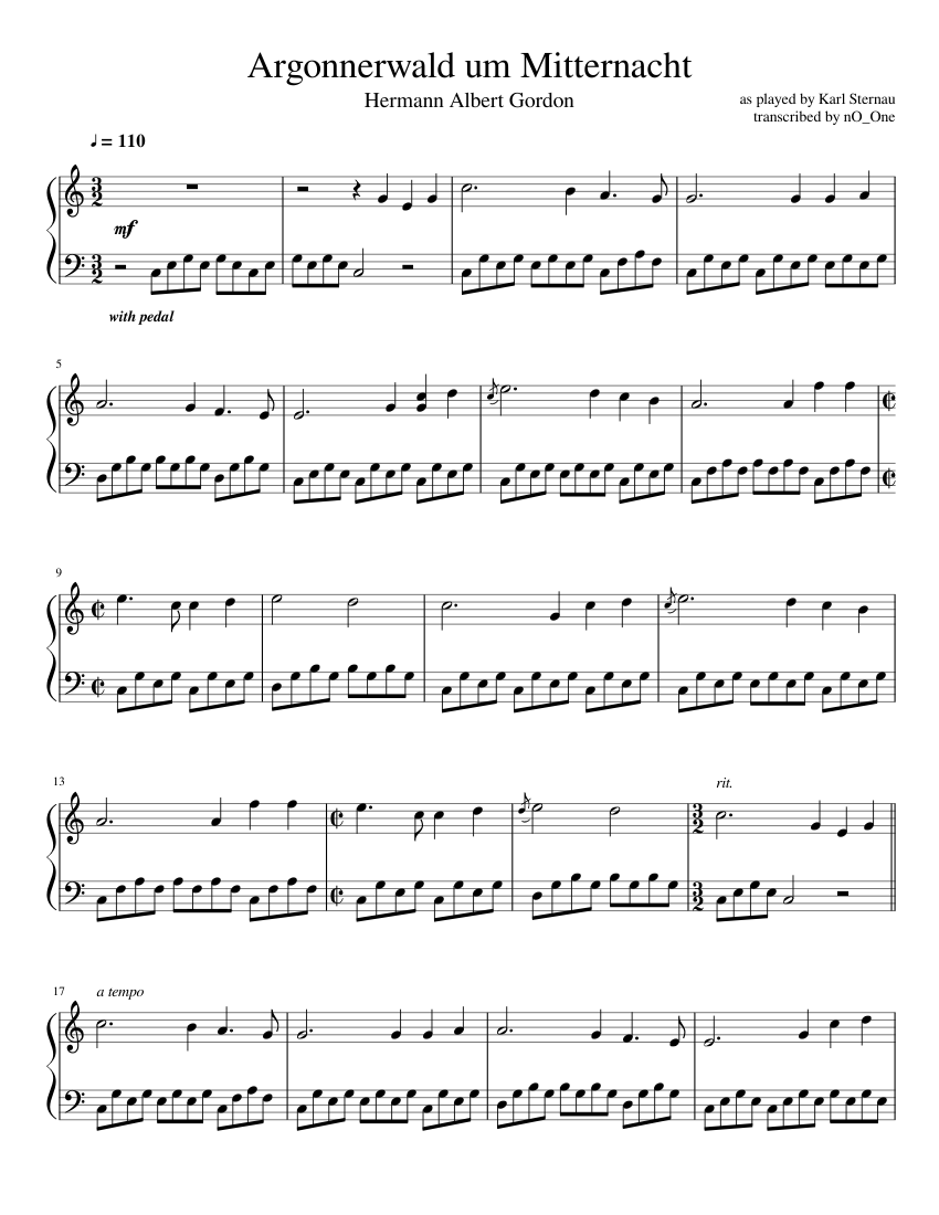 Argonnerwald um Mitternacht Sheet music for Piano (Solo) | Musescore.com