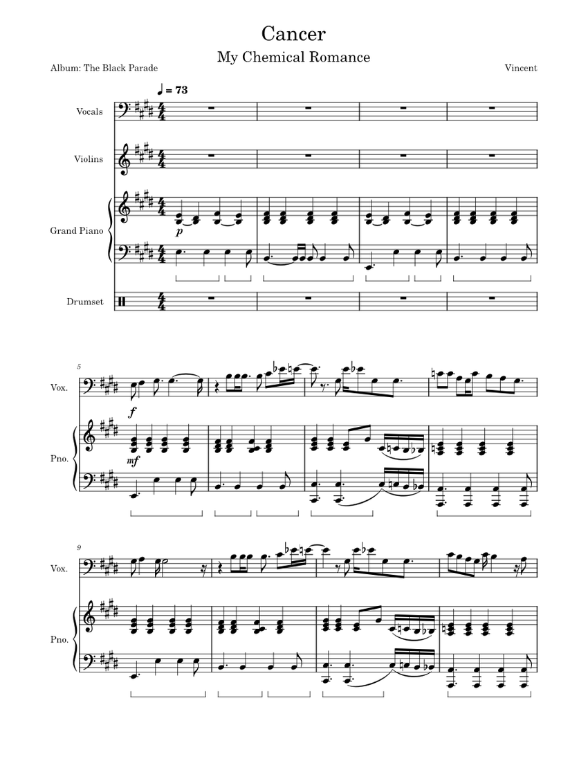 My Chemical Romance - Cancer Sheet music for Piano, Male, Drum group ...