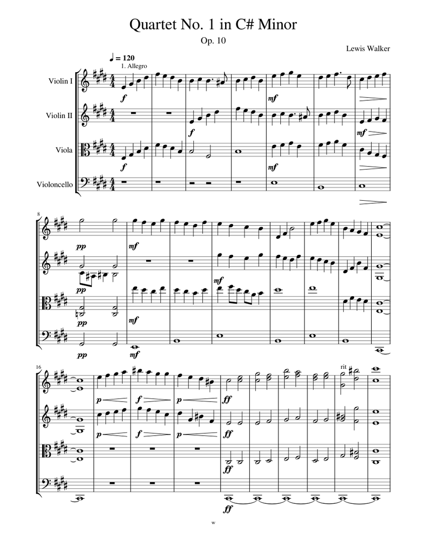Quartet No.1 in C# Minor Sheet music for Violin, Viola, Cello (String ...