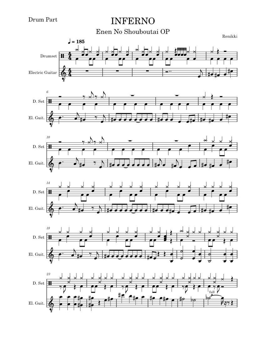 Inferno - Fire Force Op 1 – Mrs.Green Apple Drum Part Sheet music for ...