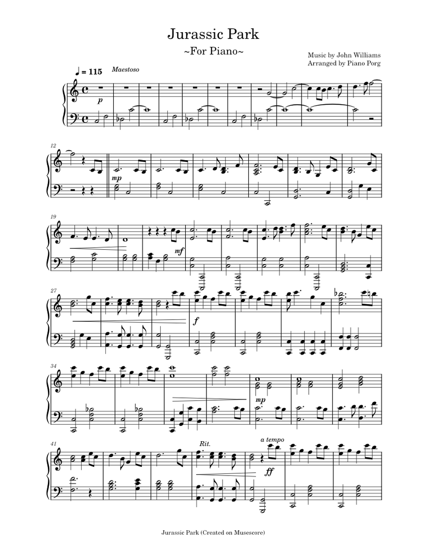 [Theme From] Jurassic Park – John Williams (Intermediate) Sheet Music ...